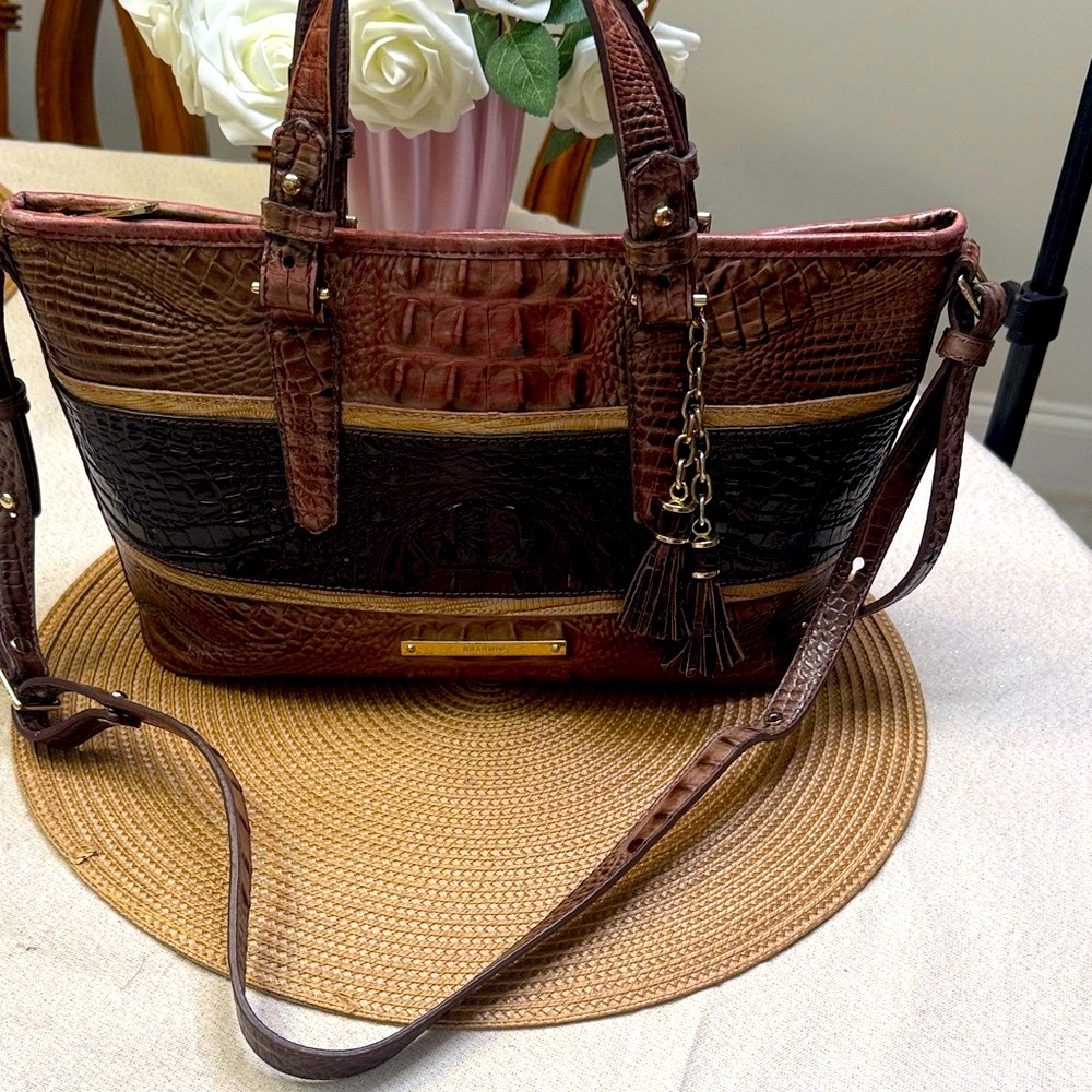 Brahmin Mini Asher Brown Crocodile Pattern Handbag - Gem